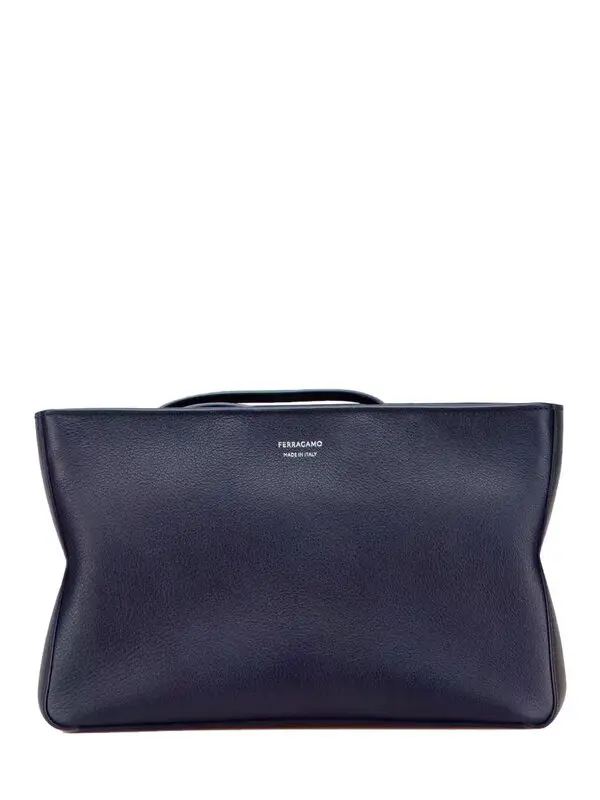 FERRAGAMO Leather Soft Pouch Clutch Bag - Blue