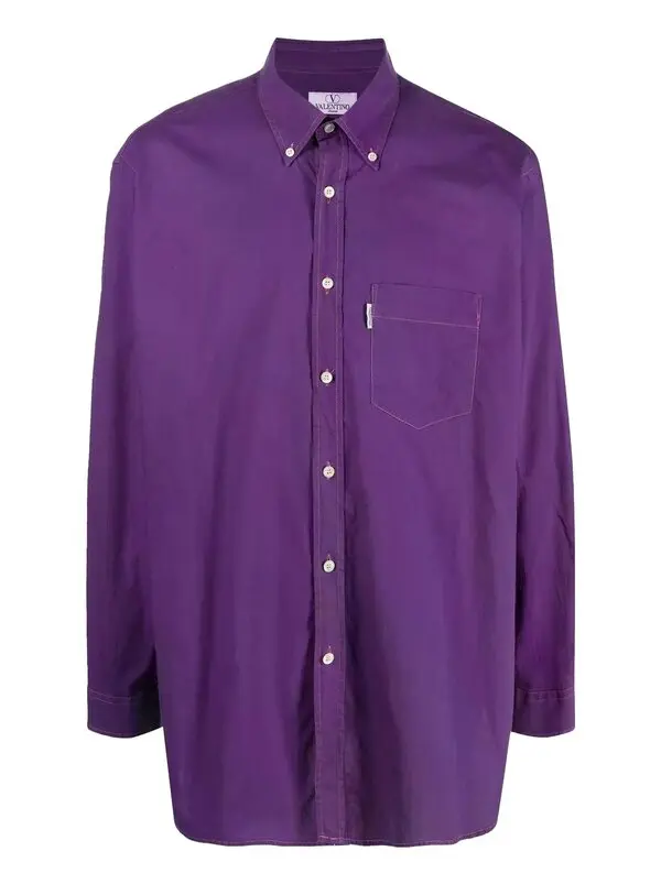 Valentino Garavani 2000s Box-pleat Detail Button-down Shirt - Purple