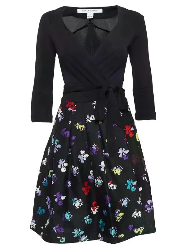 Diane Von Furstenberg Vintage Floral-print Long-sleeved Dress - Black