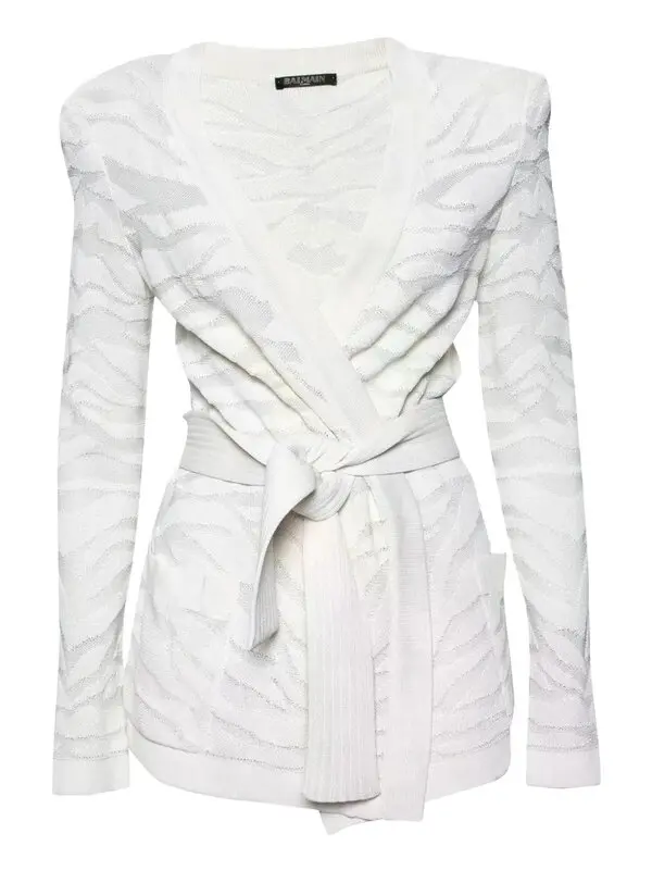 Balmain Belted Cardigan - White
