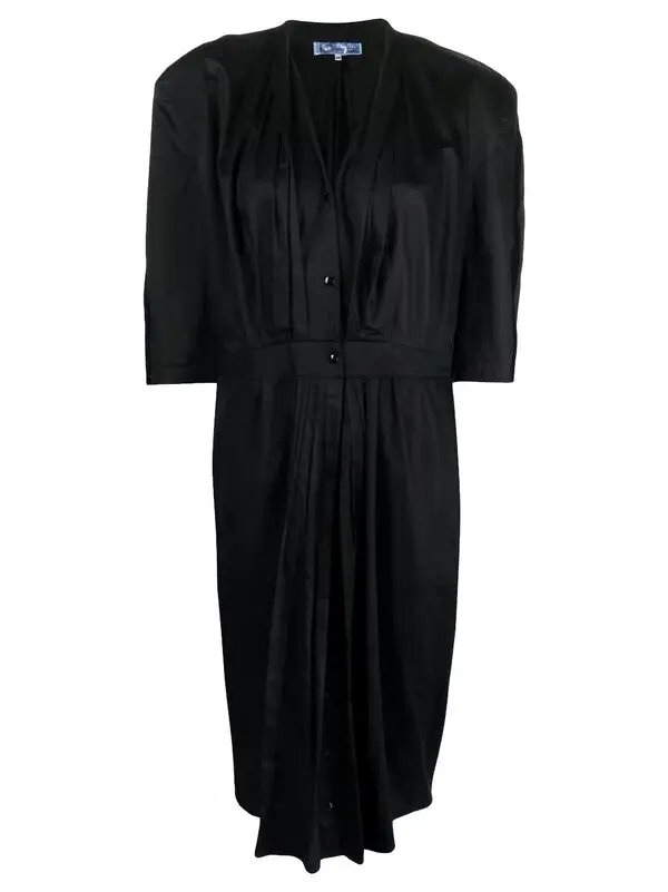 Thierry Mugler 1980s Pleated Buttoned Dress - Black