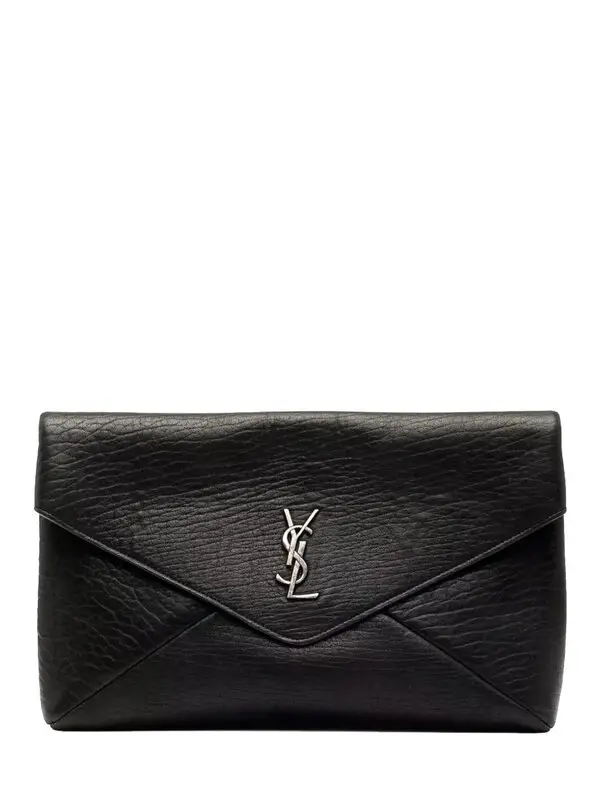 Saint Laurent Large Lambskin Cassandre Envelope Pouch - Black