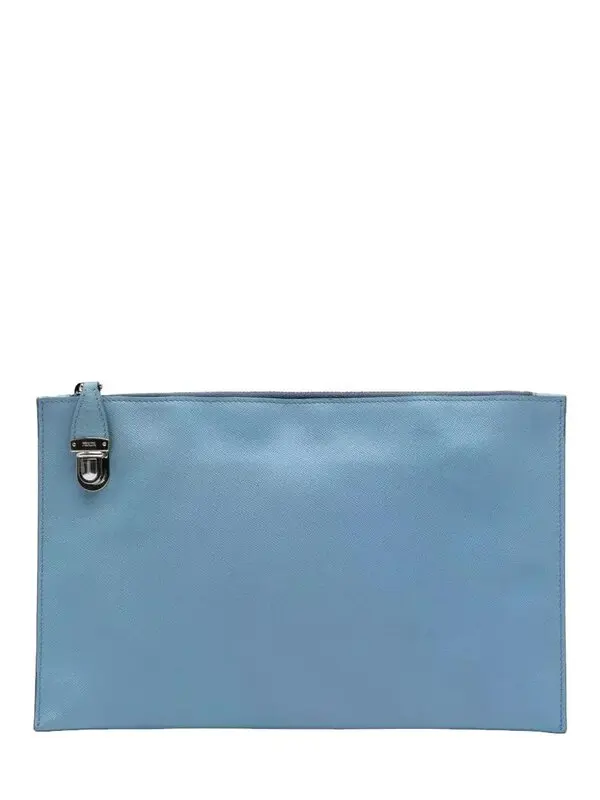 Prada Saffiano Lux Zip Clutch Bag - Blue