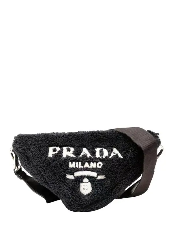 Prada Spugna Terry Cloth Triangle Logo Crossbody Bag - Black
