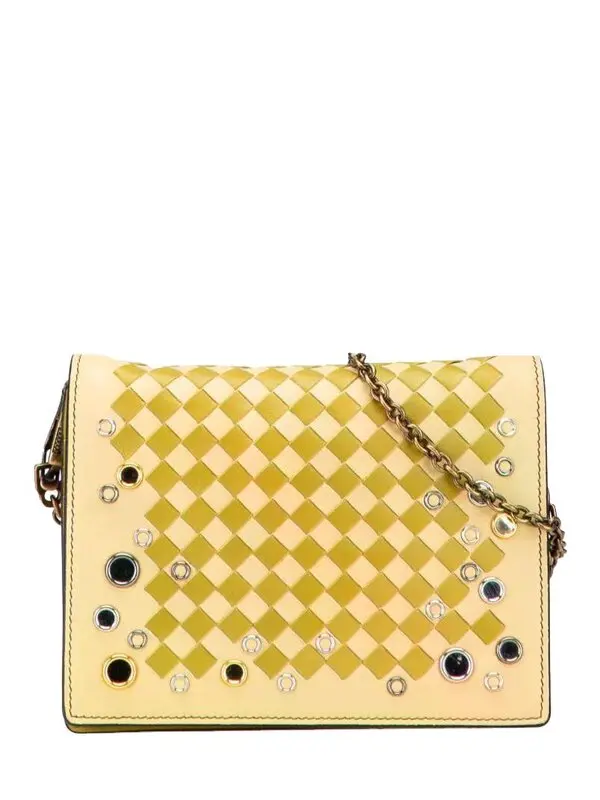 Bottega Veneta Nappa Intrecciato Studded Wallet On Chain Crossbody Bag - Yellow