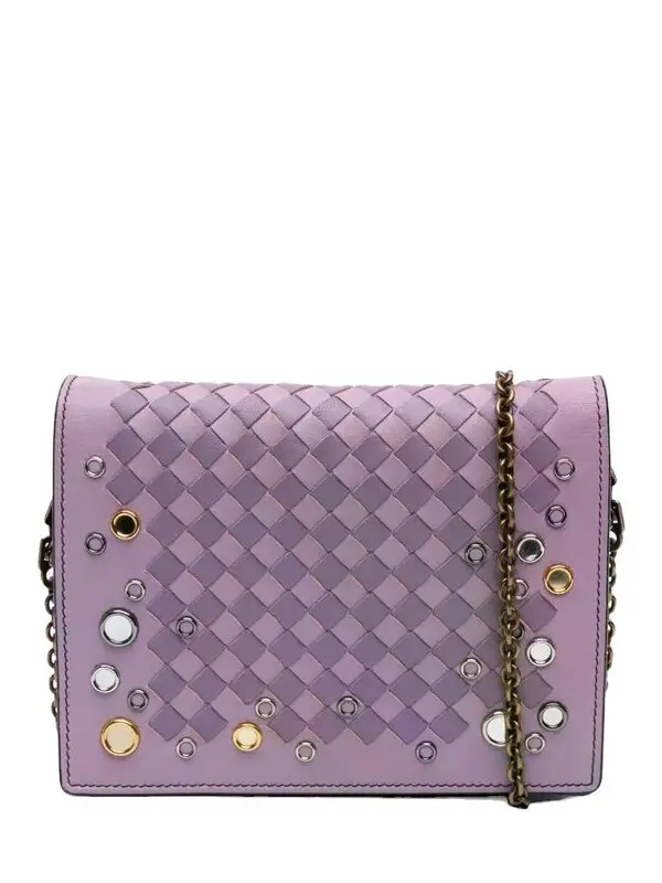 Bottega Veneta Nappa Intrecciato Studded Wallet On Chain Crossbody Bag - Purple