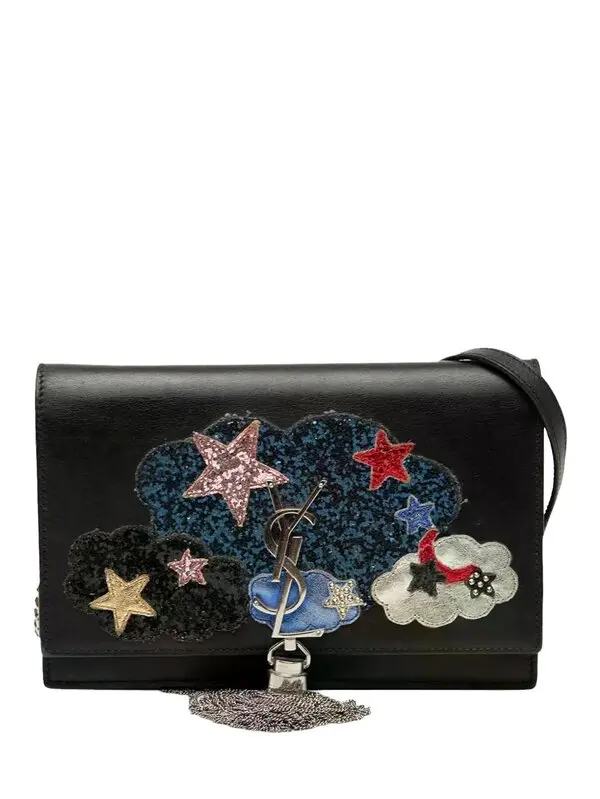 Saint Laurent 2016 Calfskin Cloud Star Applique Classic Monogram Kate Tassel Wallet On Chain Crossbody Bag - Black
