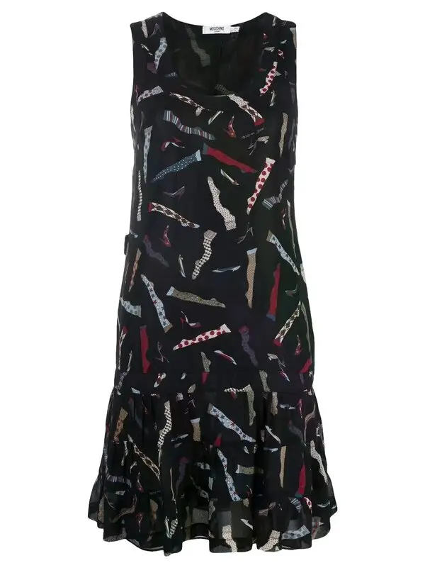 Moschino 2000s Graphic-print Flared Dress - Black