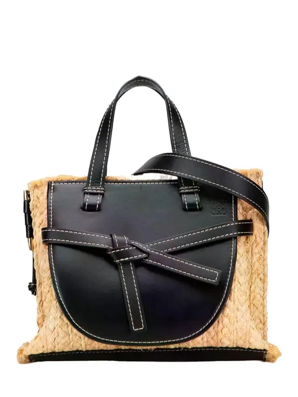 Loewe Raffia And Leather Gate Top Handle Satchel - Brown