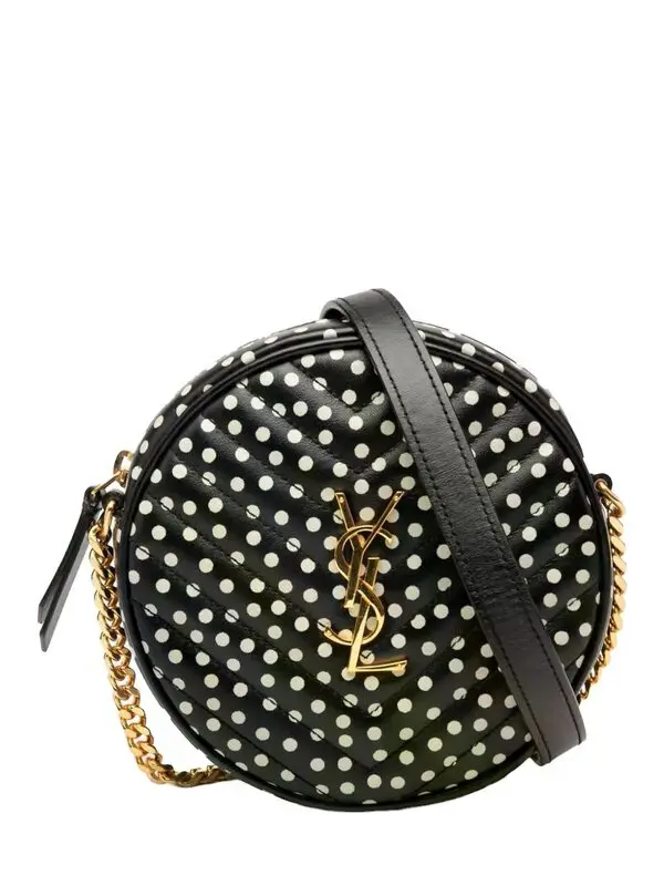 Saint Laurent 2020 Chevron Calfskin Round Vinyle Polka Dot Crossbody Bag - Black