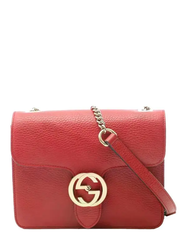 Gucci Calfskin Interlocking G Crossbody Shoulder Bag - Red