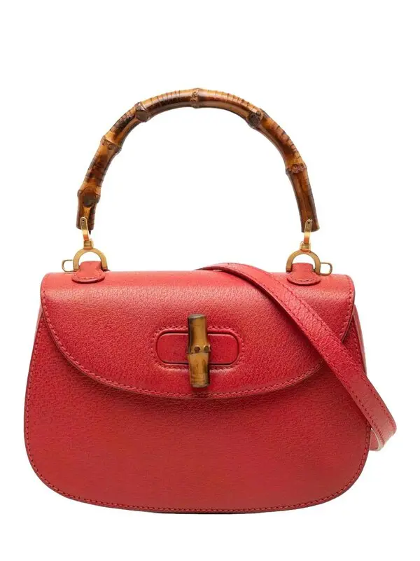 Gucci 20th Century Grained Calfskin Bamboo Night Satchel - Red