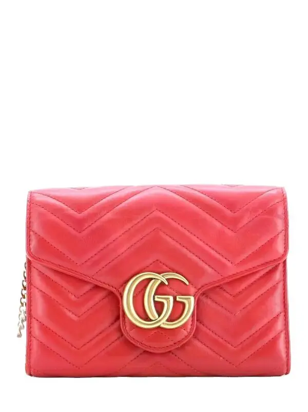 Gucci Gg Marmont Chain Wallet Matelasse Leather Mini Crossbody Bag - Red