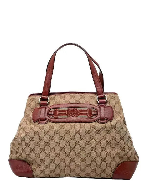 Gucci Gg Canvas Web Dressage Tote Bag - Brown