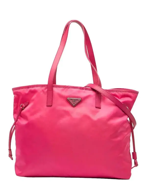 Prada Saffiano Trimmed Tessuto Convertible Tote Satchel - Pink