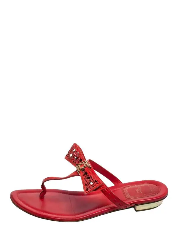 Dior Cannage Leather Sandals - Red