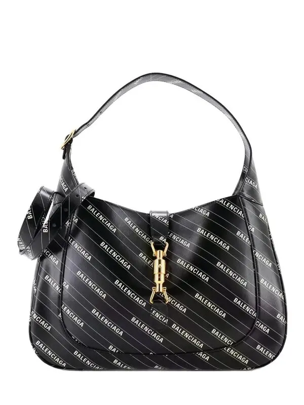 Gucci X Balenciaga The Hacker Project Jackie 1961 Printed Leather Medium Hobo Bag - Black