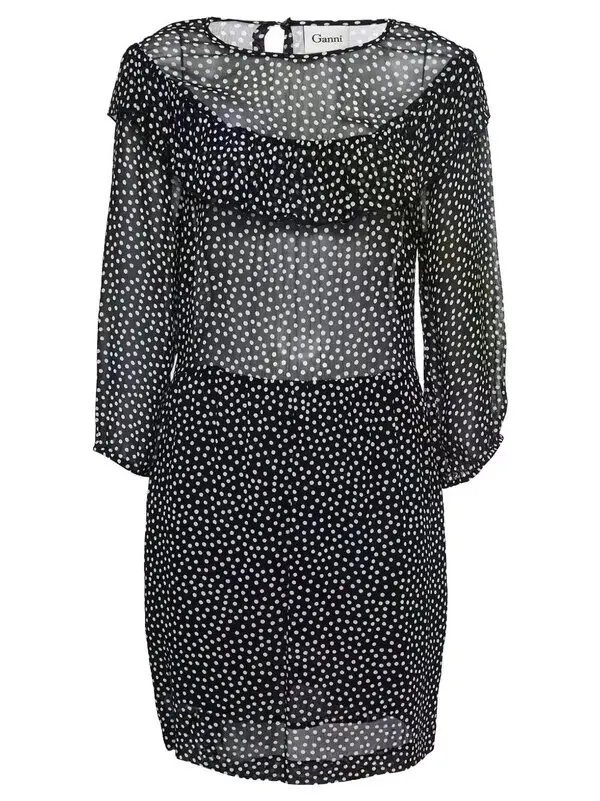 GANNI Polka-dot Ruffle Dress - Black