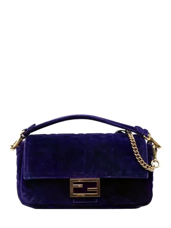 Fendi Zucca Embossed Velvet Baguette Satchel - Purple