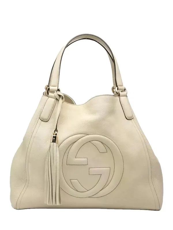 Gucci Medium Leather Soho Cellarius Tote Bag - White