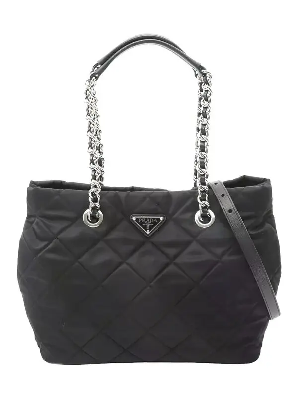Prada 2010s Quilted Chain Tote Bag - Black