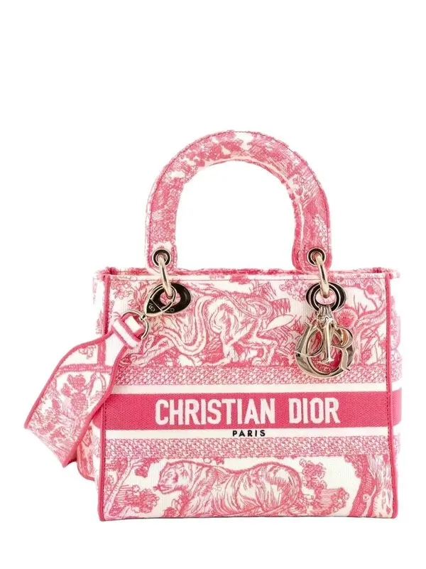 Dior Toile De Jouy Lady D-lite Embroidered Canvas Tote Bag - Pink