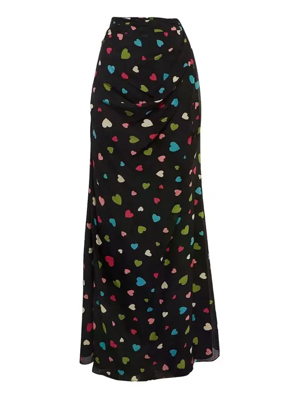 Moschino Heart-print Silk A-line Skirt - Black