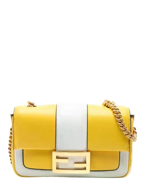 Fendi Mini Bicolor Nappa Apolo Chain Baguette Shoulder Bag - White
