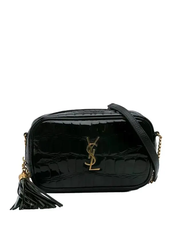 Saint Laurent Pre-owned 2022 Mini Croc Embossed Patent Monogram Lou Camera Bag - Black