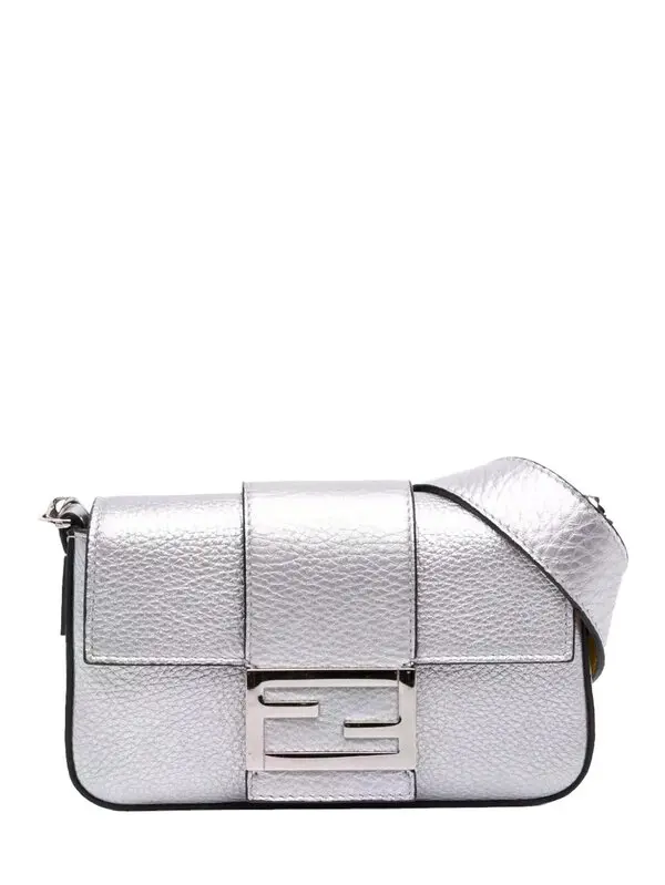 Fendi Leather Baguette Crossbody Bag - Silver
