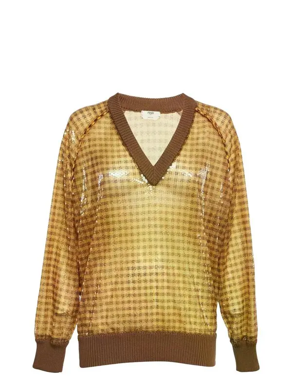 Fendi Sequin Gingham-pattern Sweatshirt - Yellow