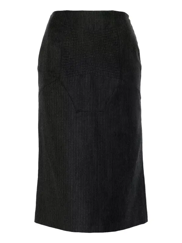 John Galliano 1990s Pinstripe Wool Midi Skirt - Grey