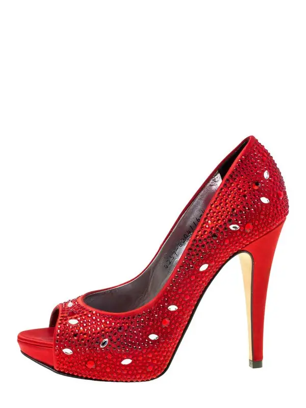 GINA 115mm Crystal-embellished Peep-toe Pumps - Red