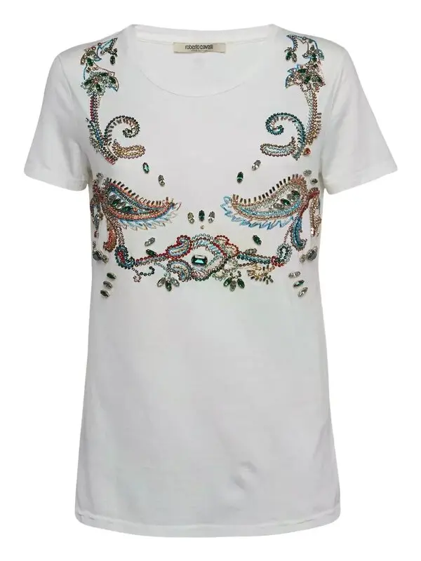 Roberto Cavalli Paisley-embellished T-shirt - White