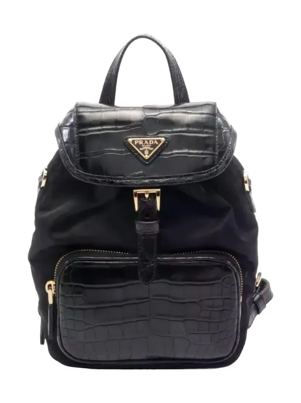 Prada 20s Crocodile Effect-embossed Backpack - Black