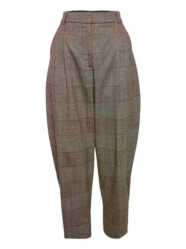 Stella McCartney Pleated Plaid Tapered Trousers - Brown