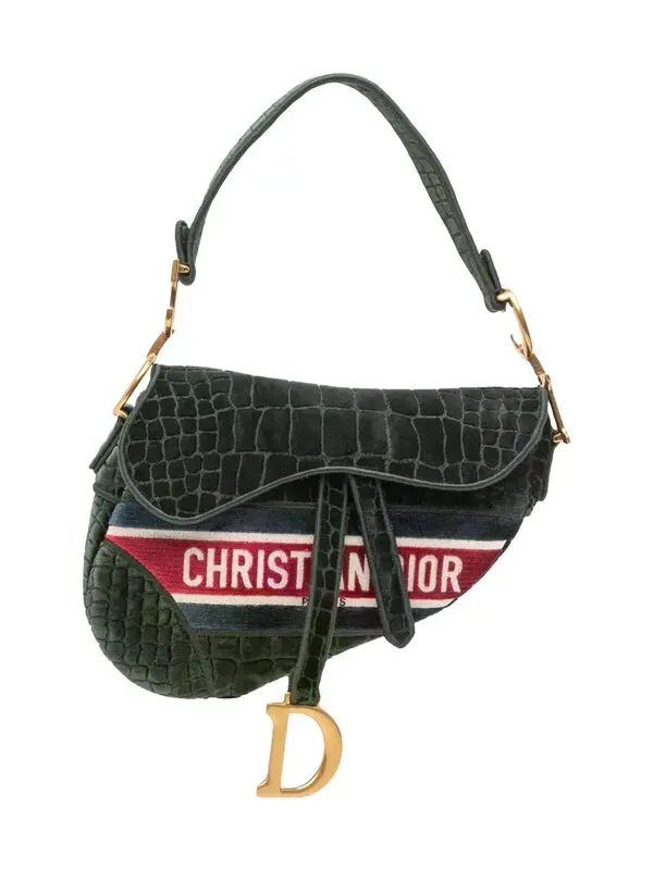 Dior 2021 Velvet Embroidered Saddle Bag - Green