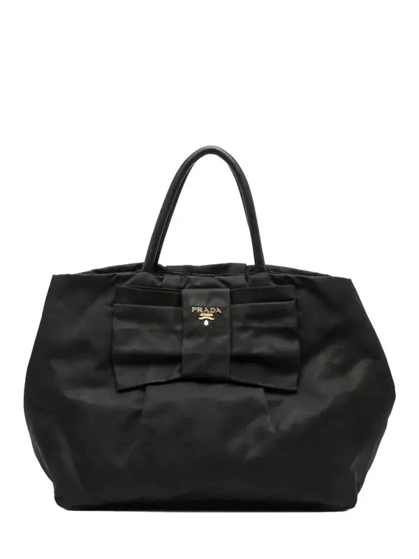 Prada 1990s Logo-lettering Bow-detail Handbag - Black