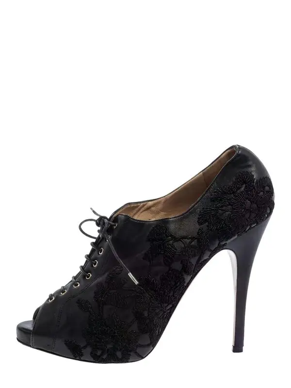 Valentino Garavani Floral-embroidered Lace-up Boots - Black