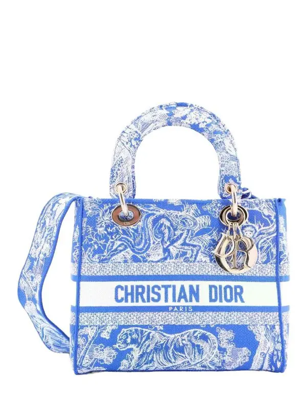 Dior Toile De Jouy Lady D-lite Bag Embroidered Canvas Tote Bag - Blue