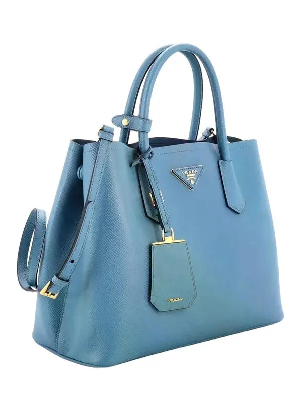 Prada Cuir Double Saffiano Leather Medium Tote Bag - Blue