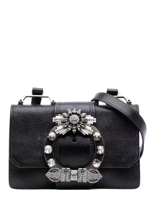 Miu Miu Goatskin Madras Soft Calf Crystal Embellished Crossbody Bag - Black