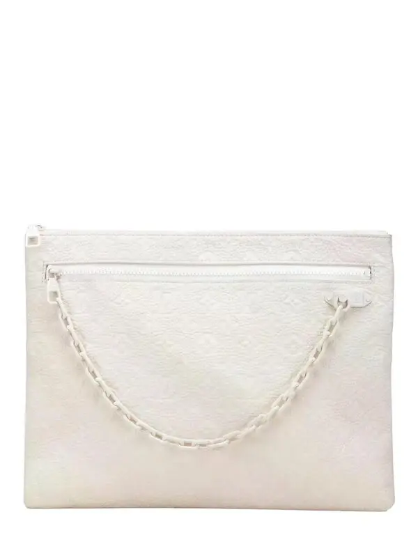 LOUIS VUITTON 2018 Monogram Taurillon A4 Pouch - White