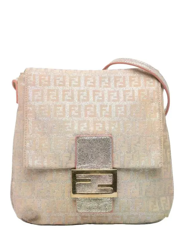 Fendi Zucchino Metallic Canvas Flap Crossbody Bag - Gold