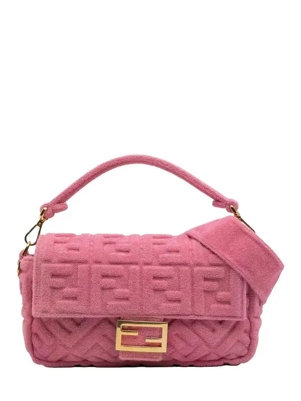 Fendi 2000-2010 Zucca Embossed Terry Cloth Baguette Satchel - Pink