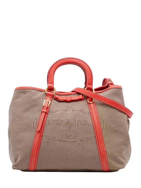 Prada Canvas Canapa Logo Bow Satchel - Brown