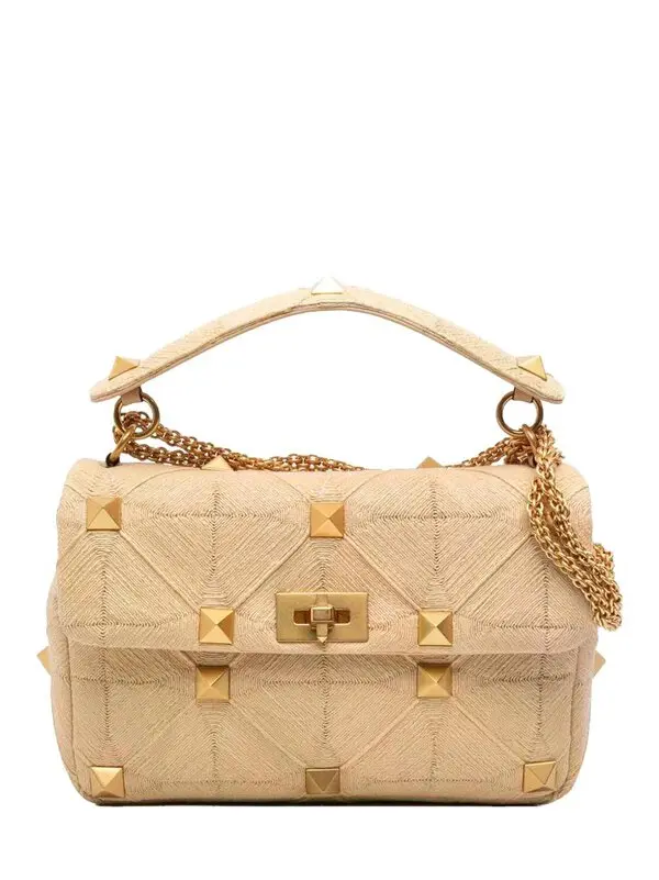 Valentino Garavani Large Raffia Roman Stud Satchel - Brown