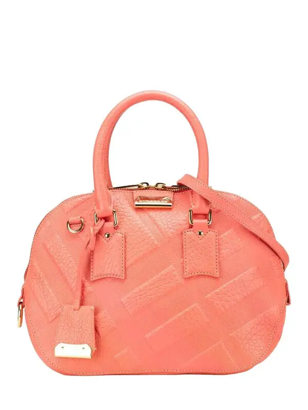 Burberry Heritage Grain Check Embossed Orchard Bowling Satchel - Pink