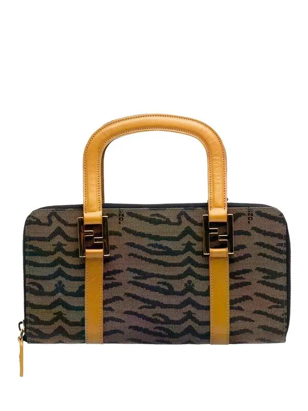 Fendi Zebra Print Canvas Twins Handbag - Brown