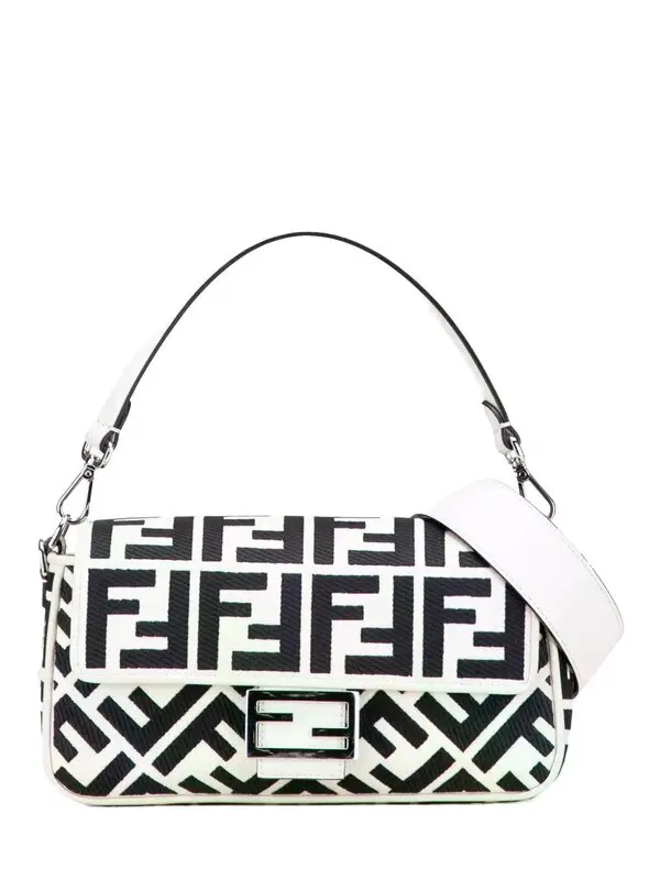 Fendi Zucca Embroidered Canvas Baguette Satchel - White